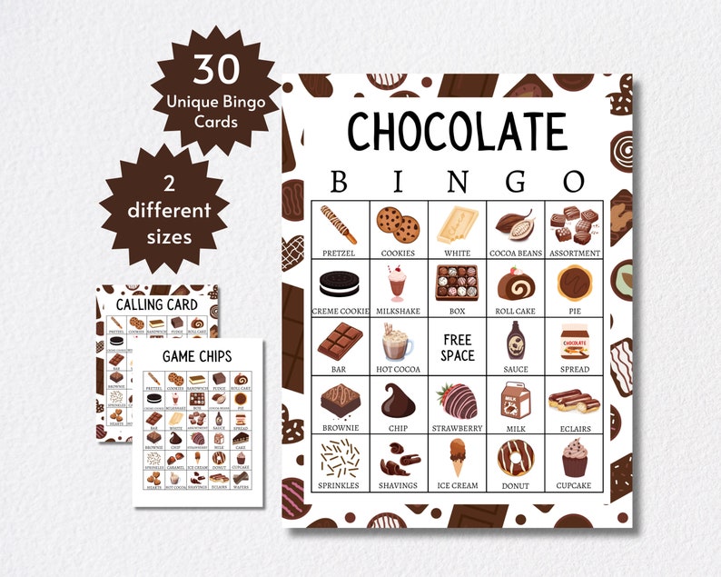 Chocolate Bingo Cards, Printable Chocolate Party Game for Kids and ...