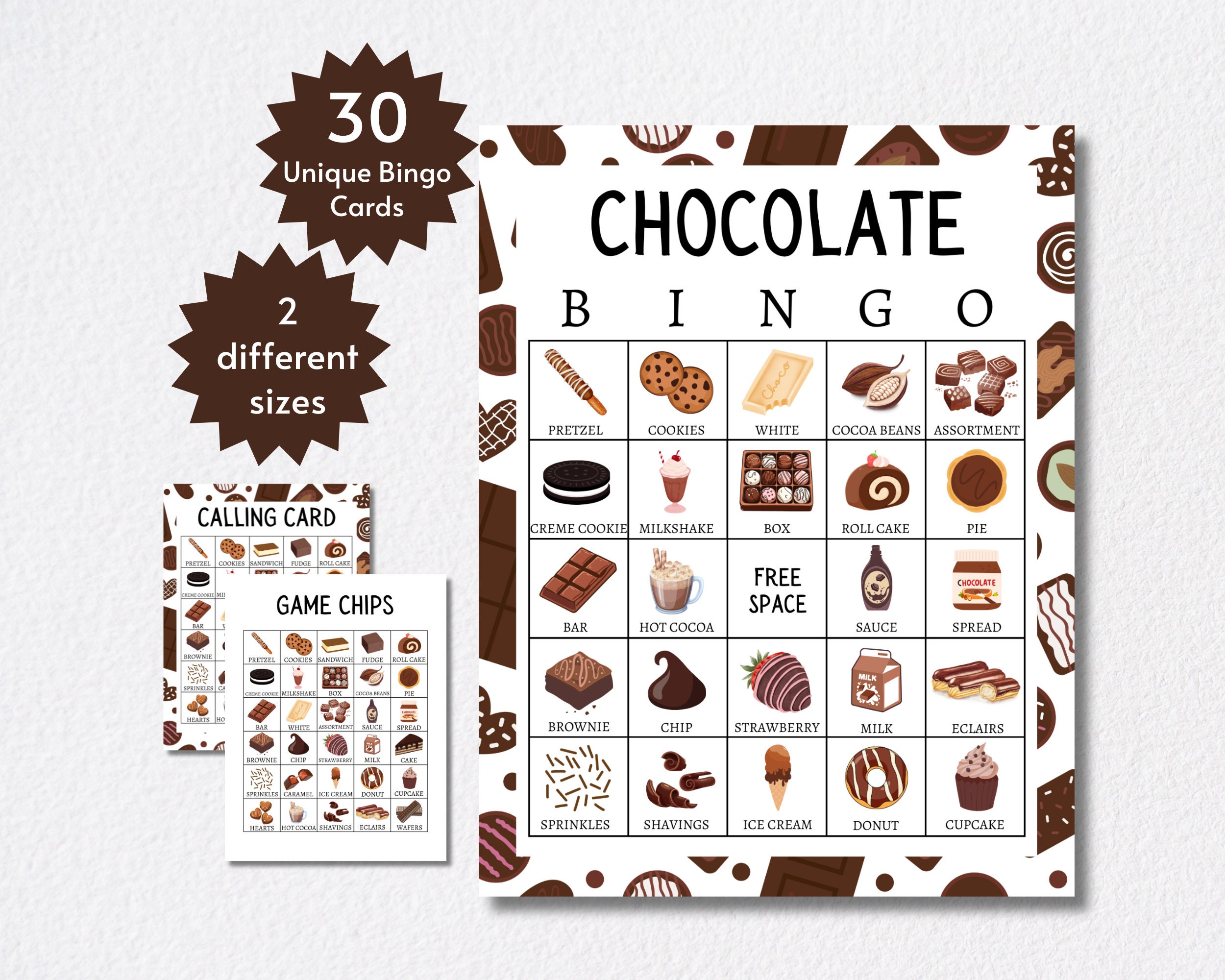 Chocolate Bingo Cards, Printable Chocolate Party Game for Kids and ...