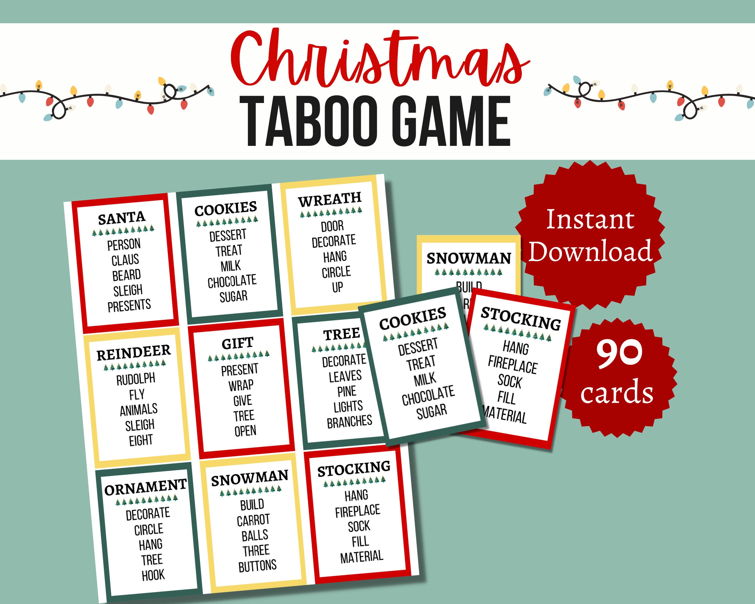 Christmas Taboo Party Game, Printable Holiday Card Game for Kids, Teens ...