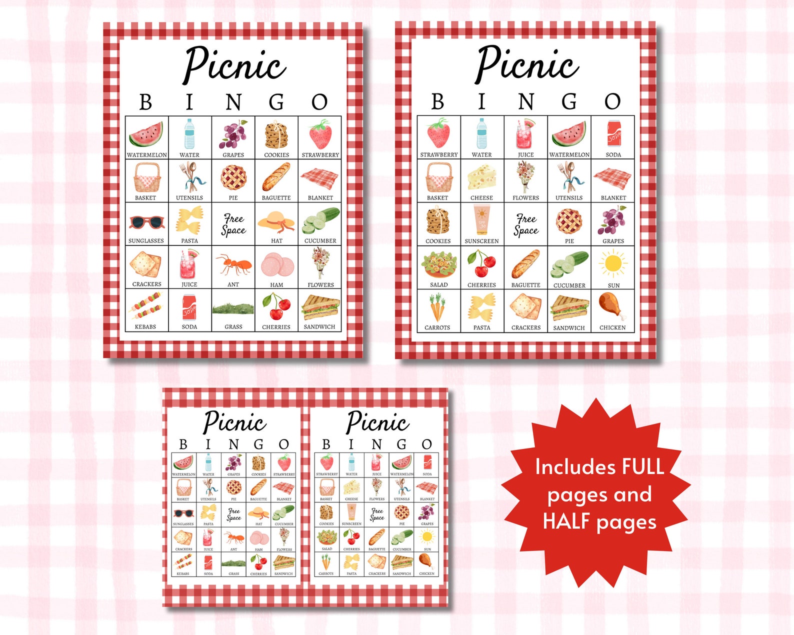 Picnic Bingo Cards, Printable Summer Party Game for Kids, Teens, and ...