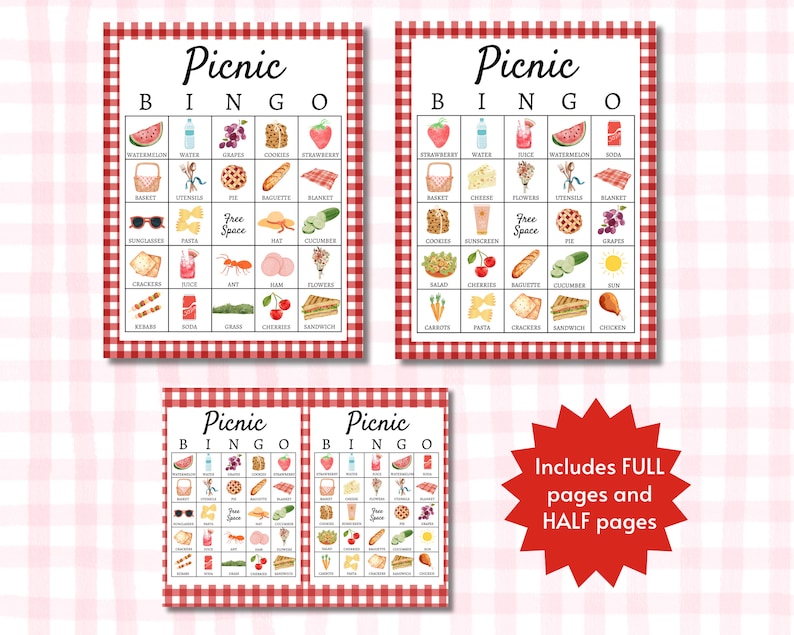 Picnic Bingo Cards, Printable Summer Party Game for Kids, Teens, and ...