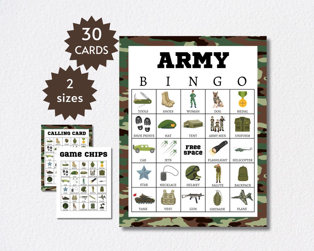 Army Bingo Cards, Printable Military Game for Kids, Teens, and Adults ...