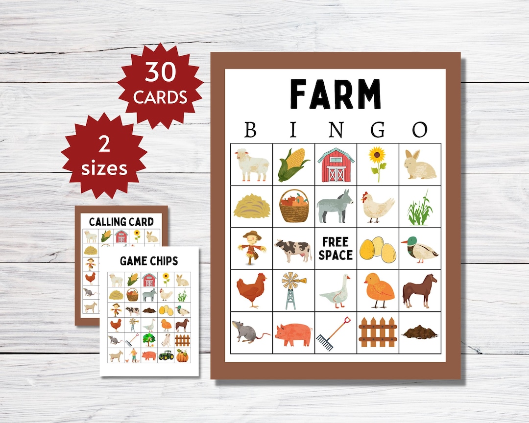 Farm Bingo Cards, Printable Barnyard Party Game for Kids, Animals ...