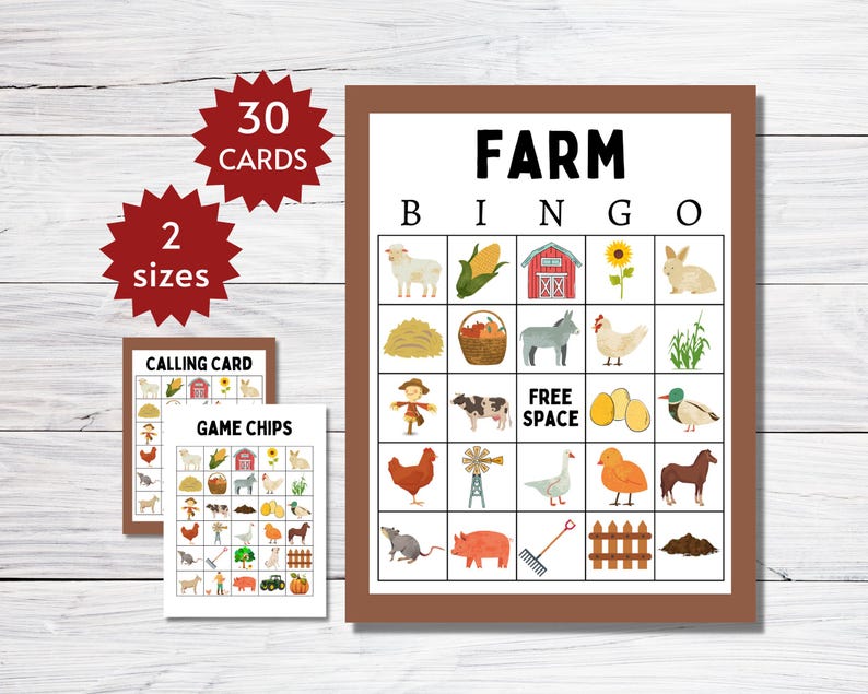 Farm Bingo Cards, Printable Barnyard Party Game for Kids, Animals ...