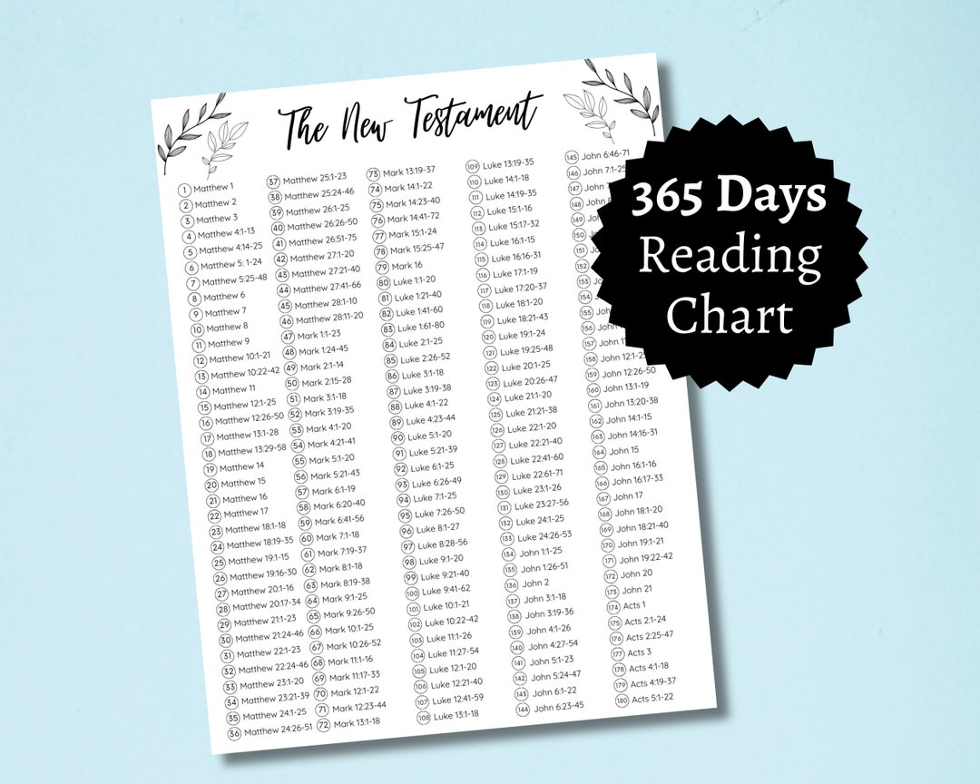 One Year New Testament Reading Chart, 365 Day Bible Reading Tracker ...