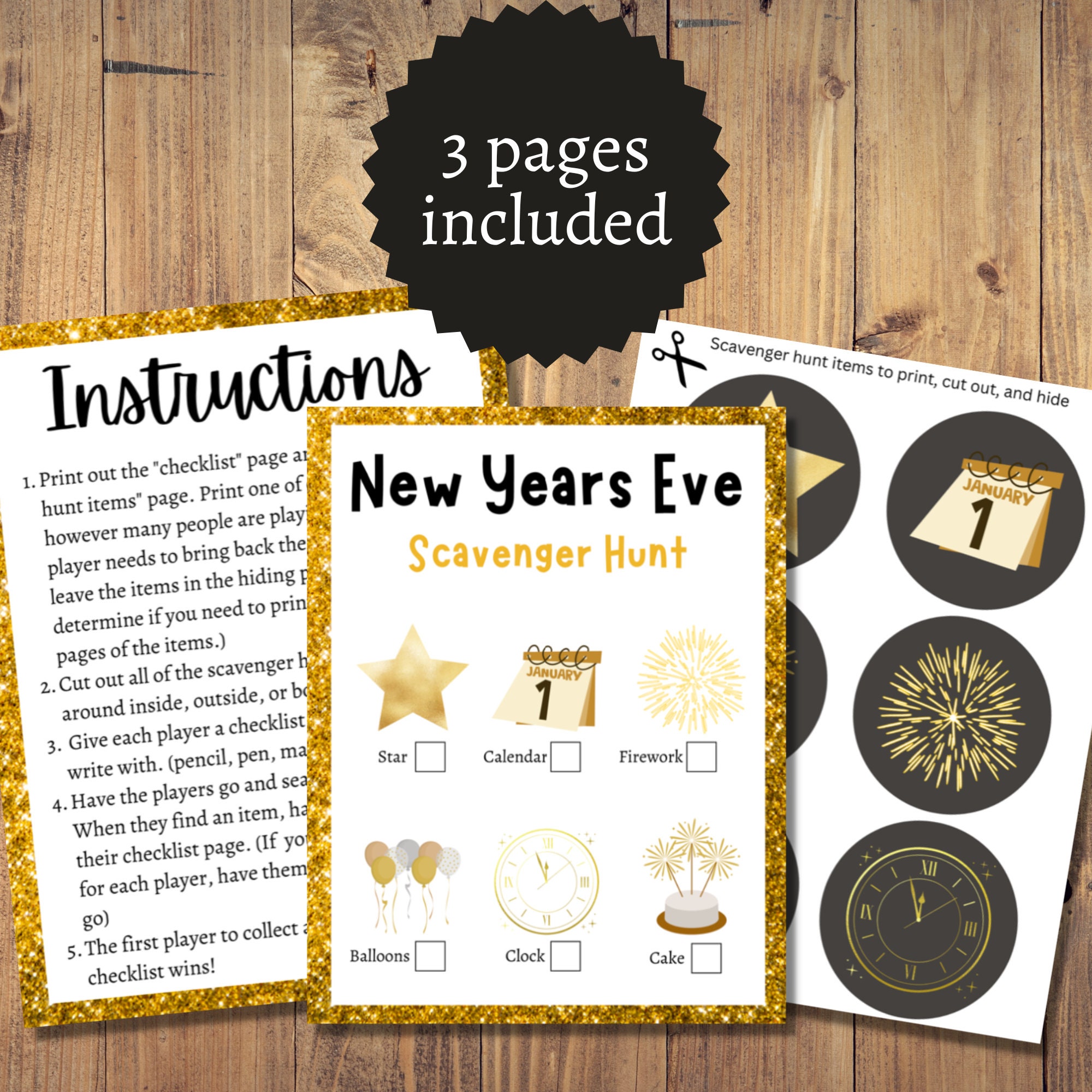 New Year's Eve Scavenger Hunt for Kids, Printable New Year Party Game ...