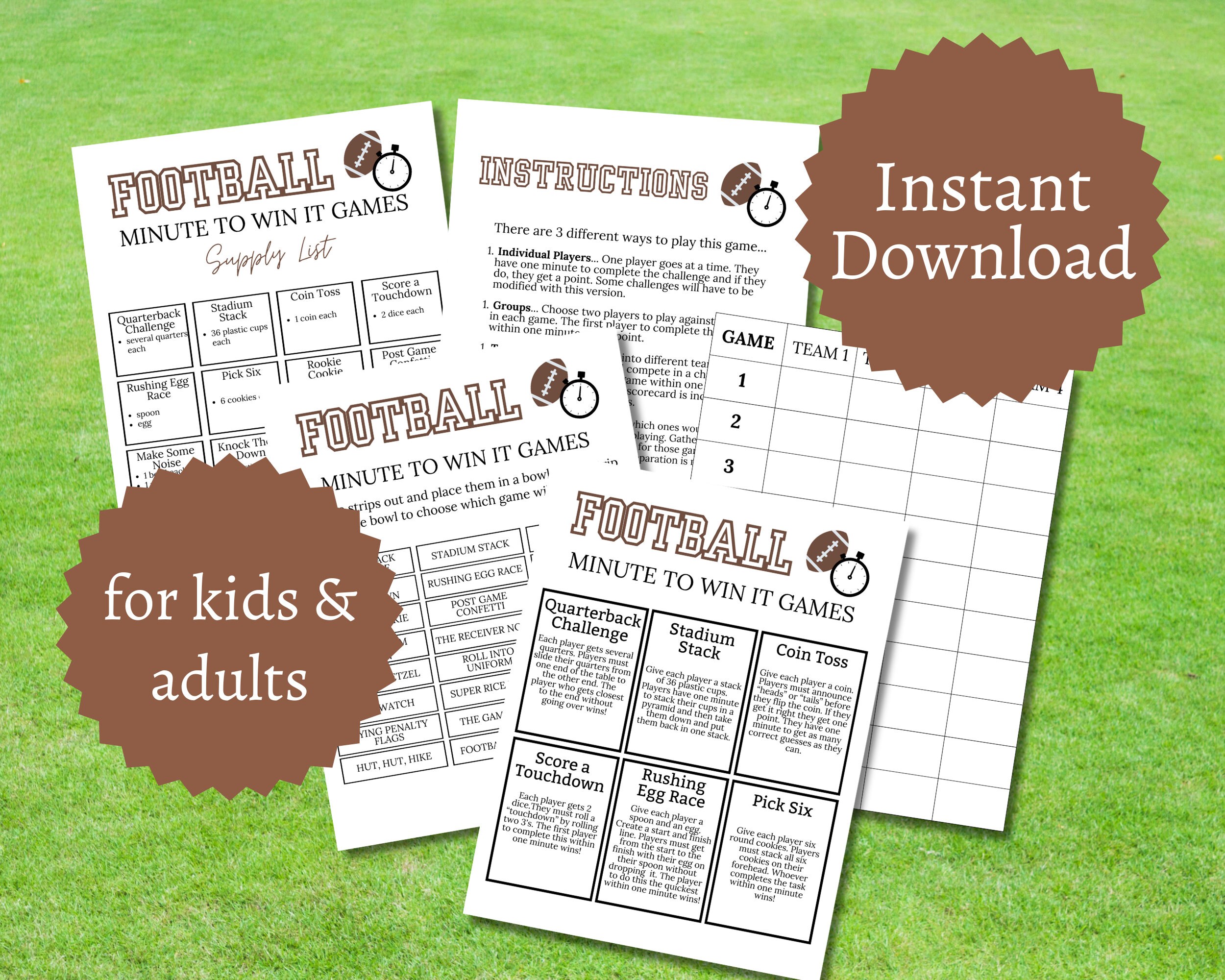 Football Minute to Win It Games, Printable Football Party Game ...
