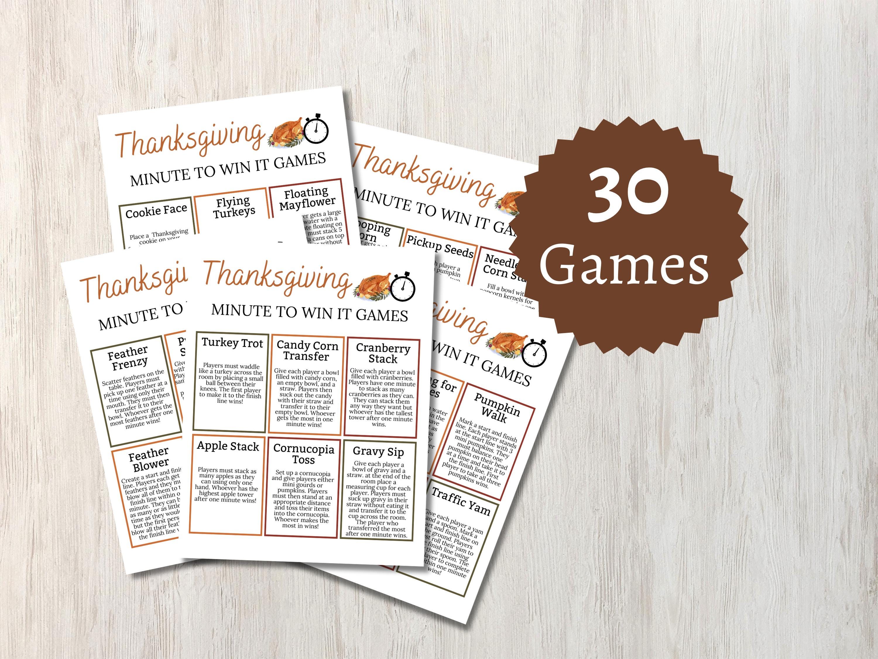 Thanksgiving Minute to Win It Games, Printable Thanksgiving Party Game ...