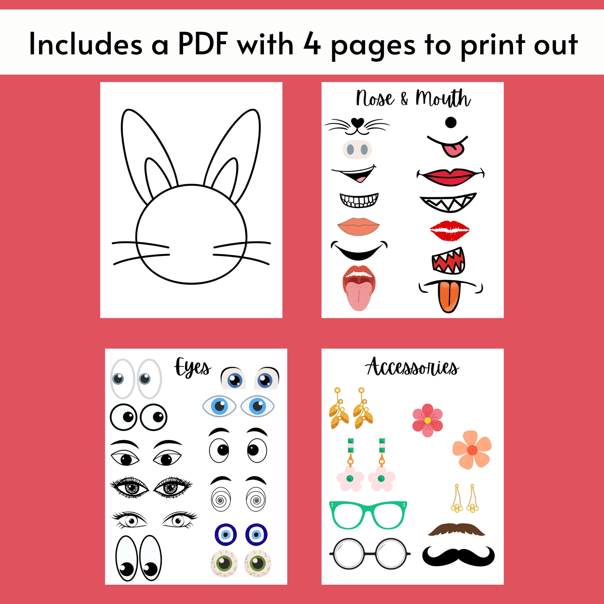 Easter Bunny Craft for Kids, Printable Build Your Own Easter Bunny Face ...