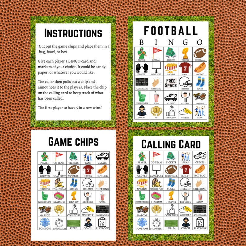 Football Bingo, Printable Bingo, Super Bowl Game, Football Bingo for ...