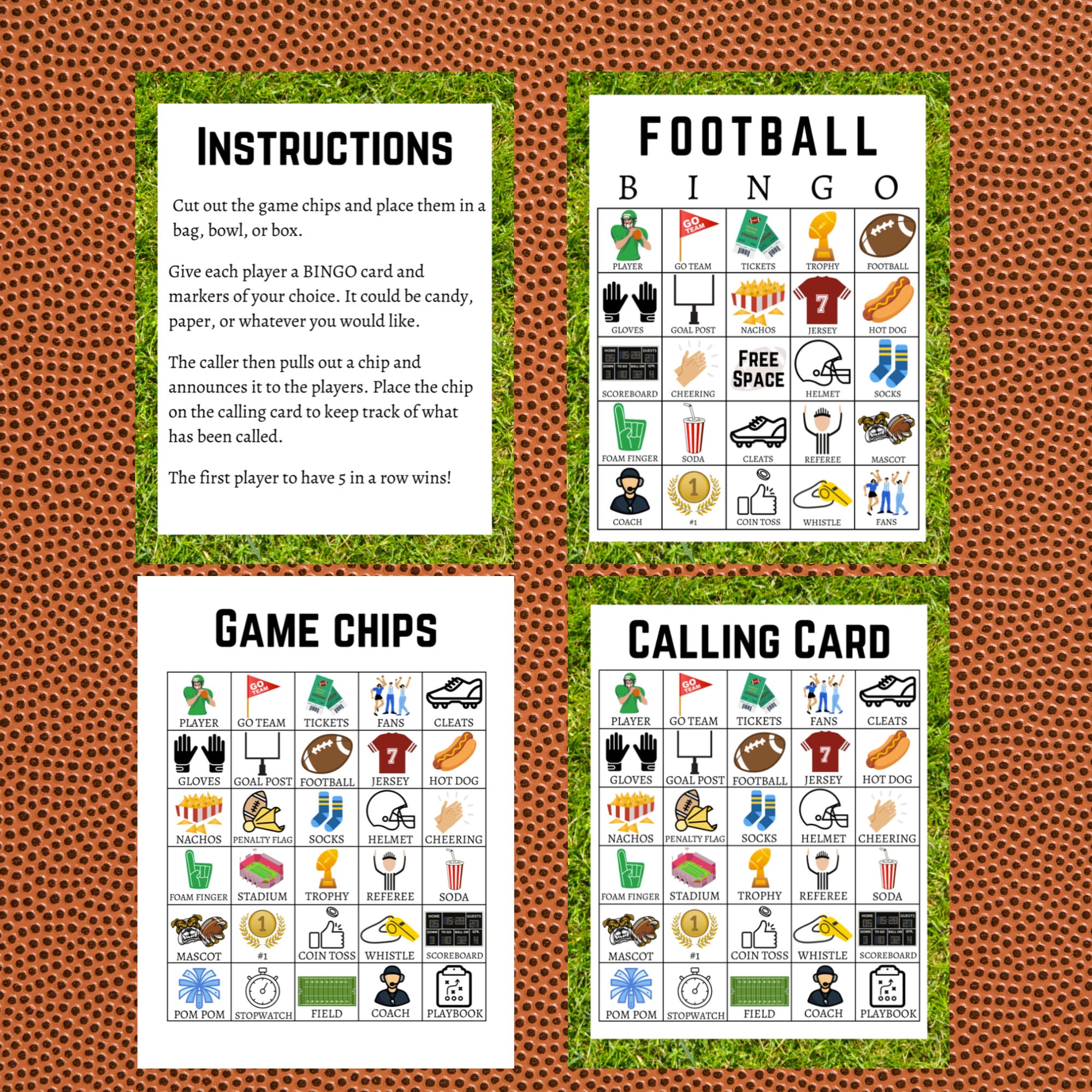 Football Bingo Cards, American Football Party Game for Kids, Teens, and ...