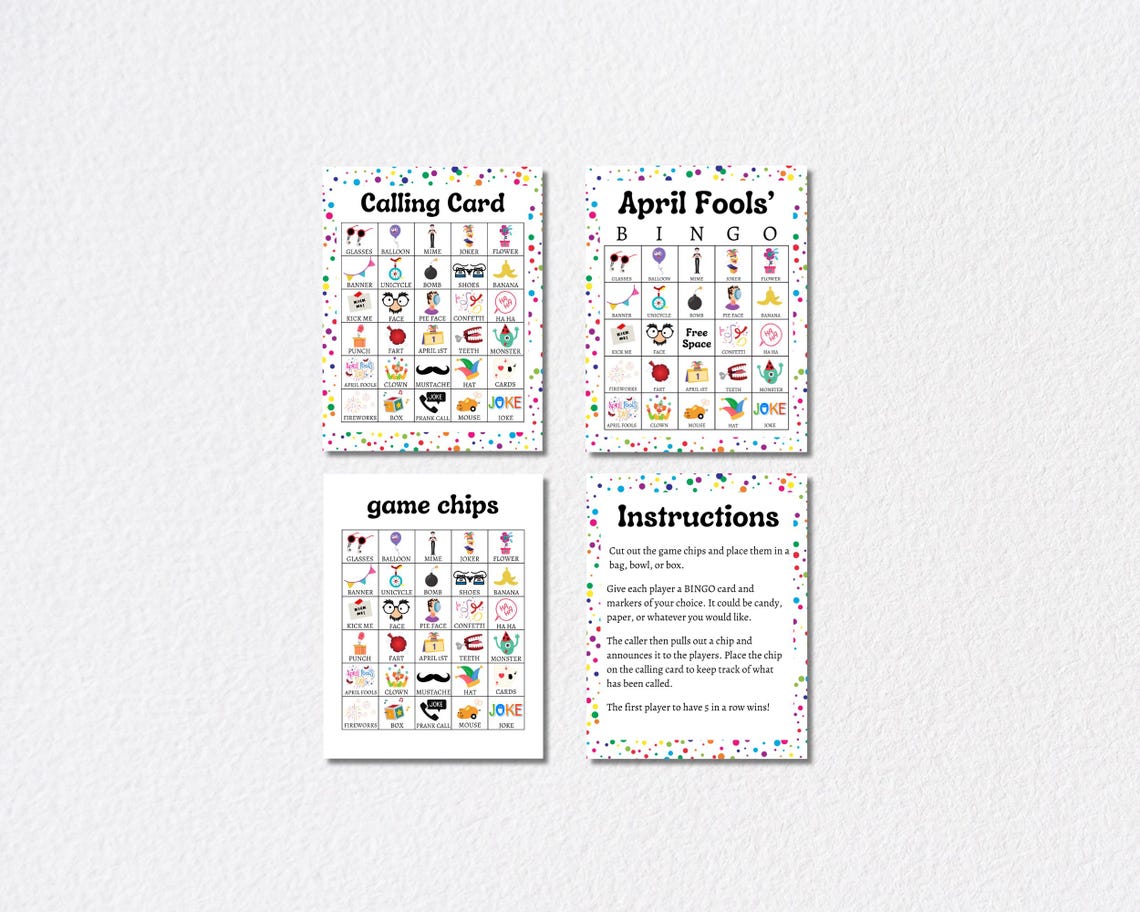 April Fools Day Bingo, Printable April 1st Party Game for Kids, Teens ...