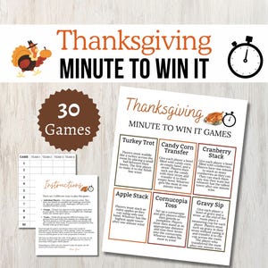Thanksgiving Minute to Win It Games, Printable Thanksgiving Party Game ...