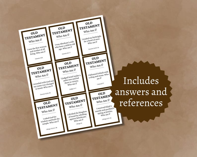 Old Testament Who Am I Trivia Cards, Printable Bible Game for Kids ...
