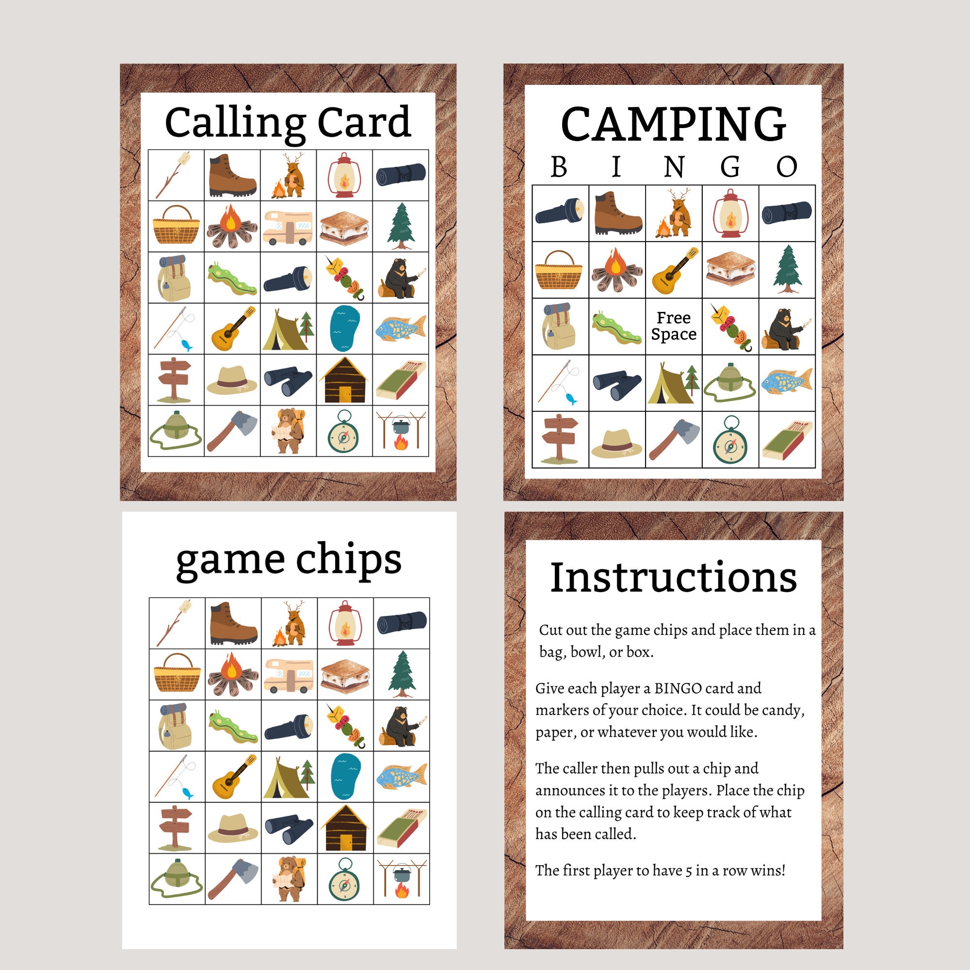 Camping Bingo Cards, Printable Camp-themed Party Game for Kids, Teens ...