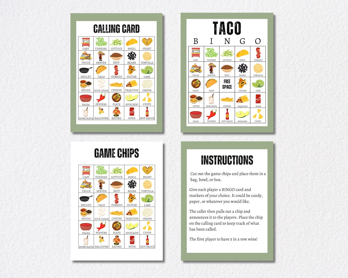 Taco Bingo Cards, Printable Cinco De Mayo Party Game - Etsy