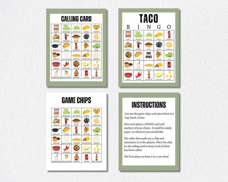 Taco Bingo Cards, Printable Cinco De Mayo Party Game for Kids, Teens ...