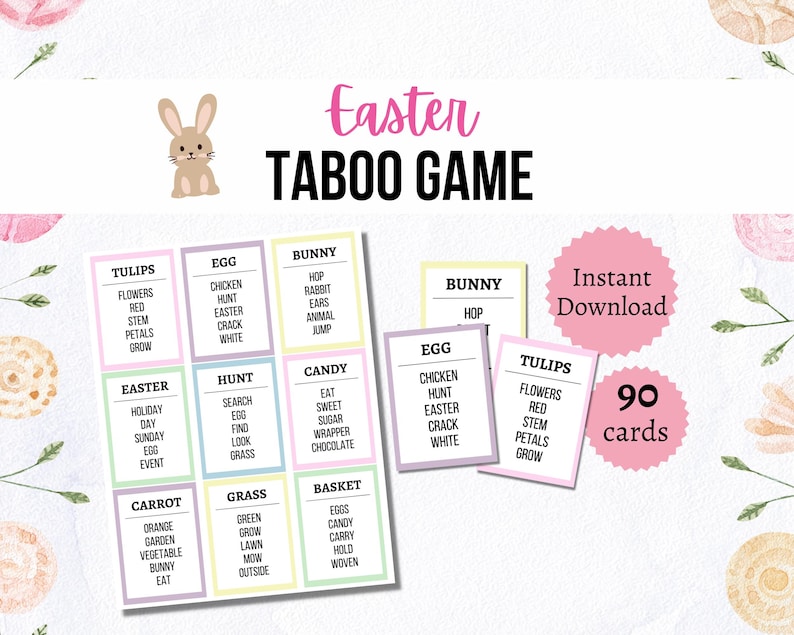 Easter Taboo Cards, Printable Easter Party Game for Kids, Teens, and ...