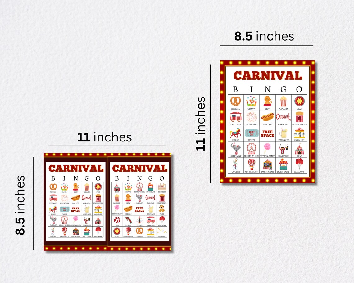 Carnival Bingo Cards, Printable Circus Party Game, Includes Full and ...
