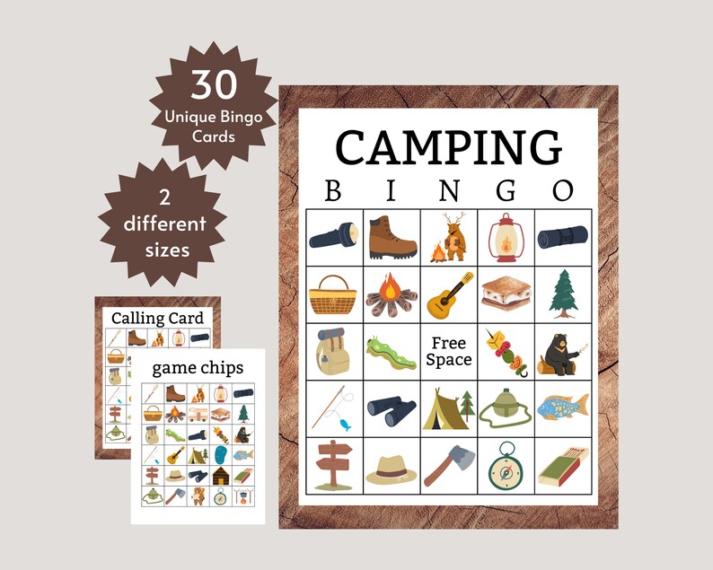 Camping Bingo Cards, Printable Camp-themed Party Game for Kids, Teens ...