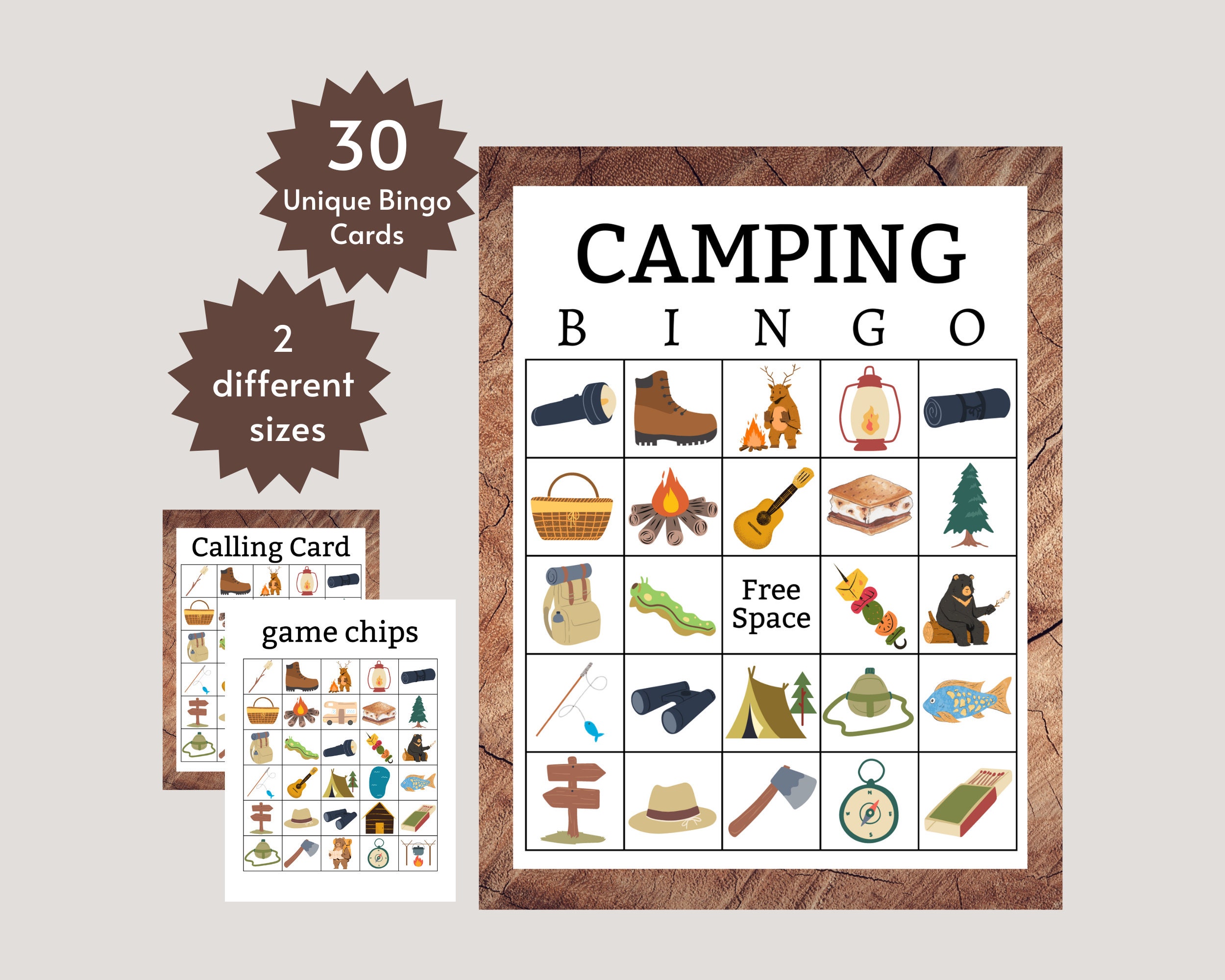Camping Bingo Cards, Printable Camp-themed Party Game for Kids, Teens ...