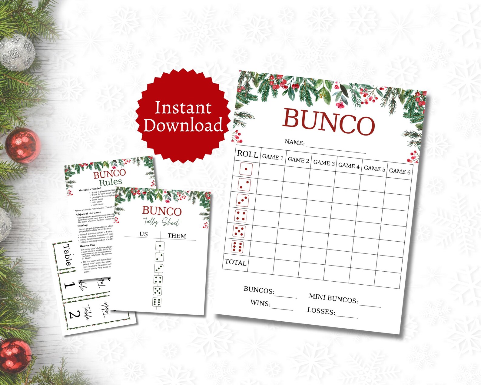 Holiday Bunco Cards, Printable Christmas Bunco Bundle With Score Cards ...