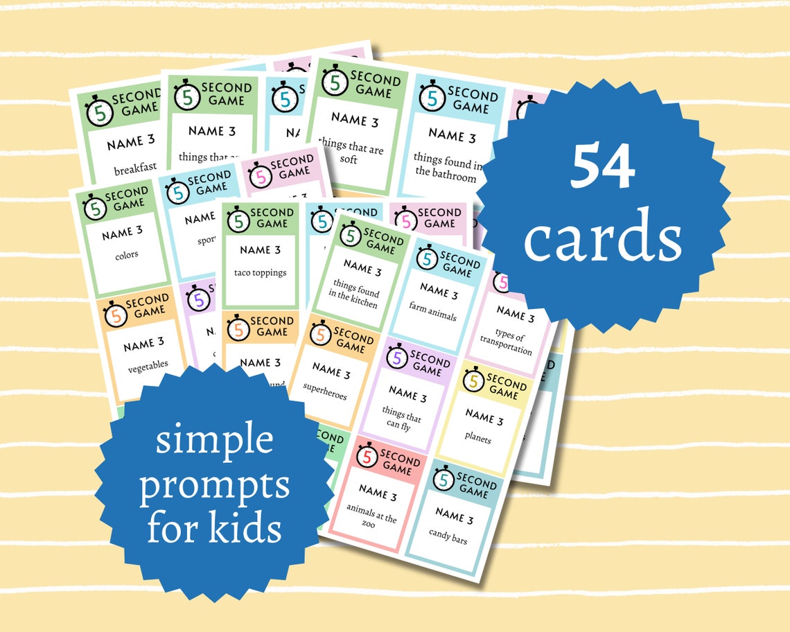 Kids 5 Second Game, Printable Think Fast Party Game for Children ...