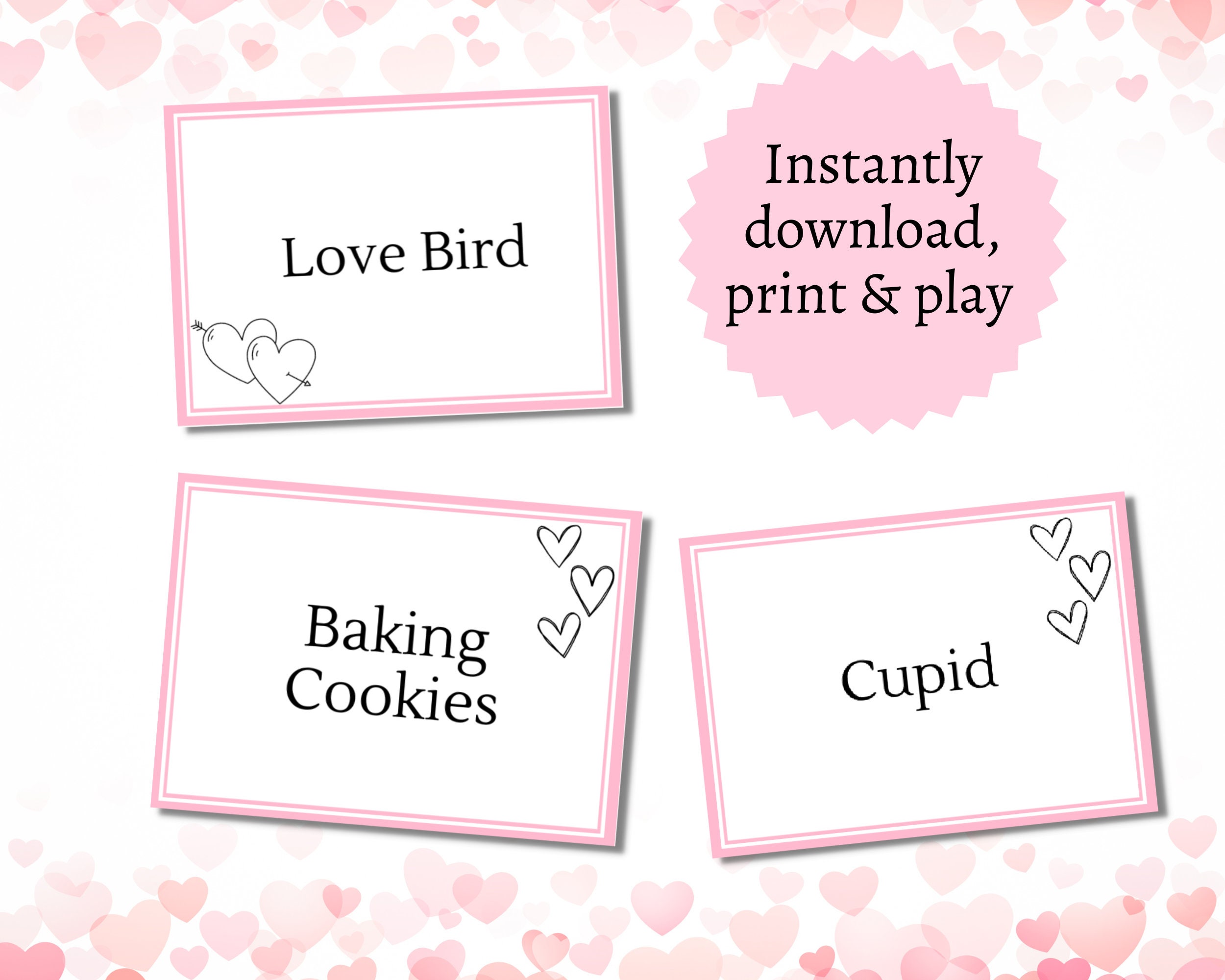 Valentine's Day Pictionary Cards, Printable Valentine's Charades ...