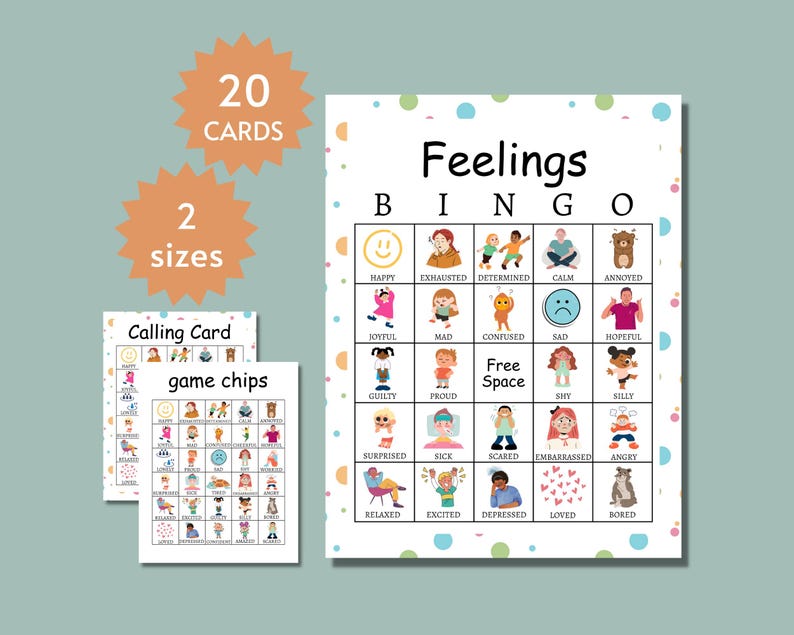 Feelings Bingo Game for Kids, Emotions Learning Activity, Printable ...