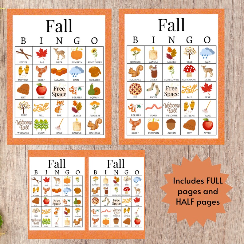 Fall Bingo Cards, Printable Autumn Party Game for Kids, Teens, and ...