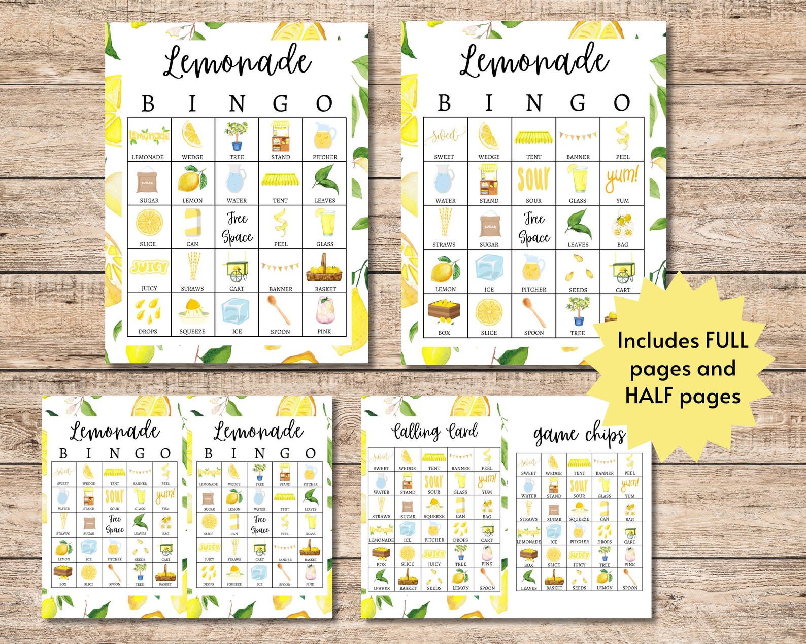 Lemonade Bingo Cards, Printable Lemon-themed Party Game for Kids and ...