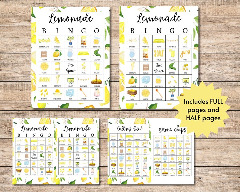 Lemonade Bingo Cards, Printable Lemon-themed Party Game for Kids and ...