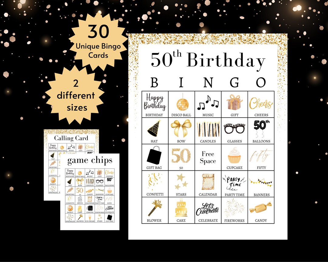 50th Birthday Bingo Cards, Printable 50th Birthday Party Game for ...