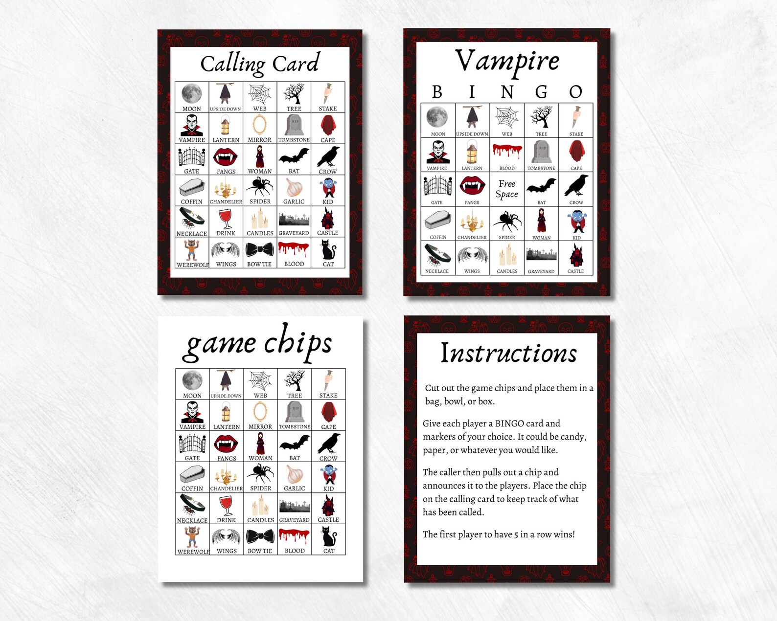 Vampire Bingo Cards, Printable Dracula Party Game for Kids, Teens, and ...