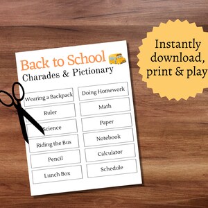 Back to School Charades, Printable Classroom Pictionary Cards, School ...