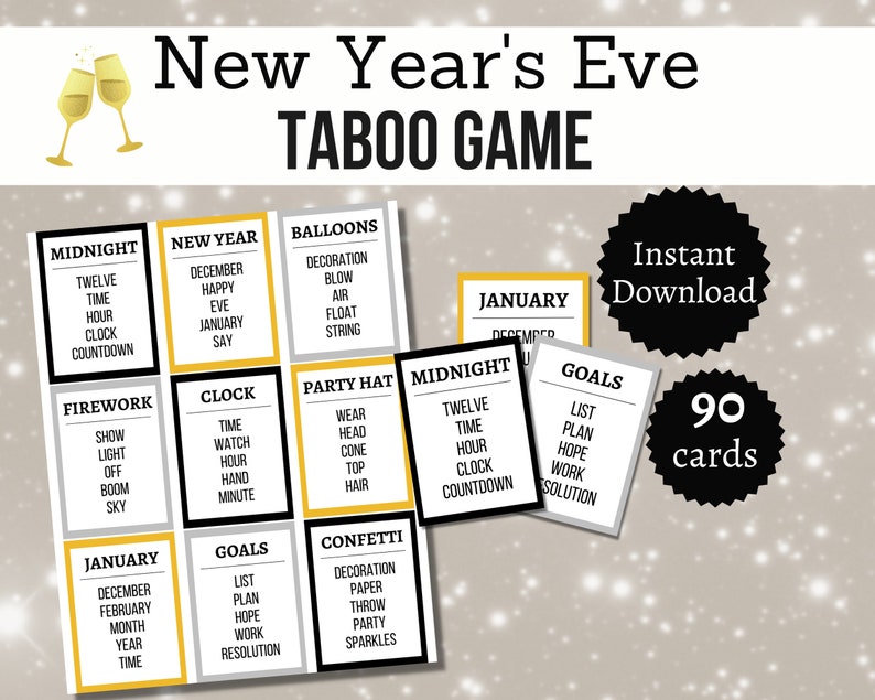 New Year's Eve Taboo Game, Printable New Year Party Game, Holiday ...