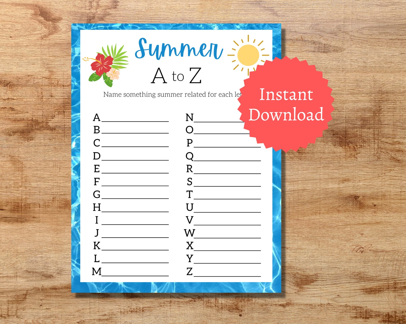 Summer A to Z Trivia Game, Printable Luau Party Game for Kids, Teens ...