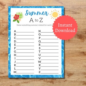 Summer A to Z Trivia Game, Printable Luau Party Game for Kids, Teens ...