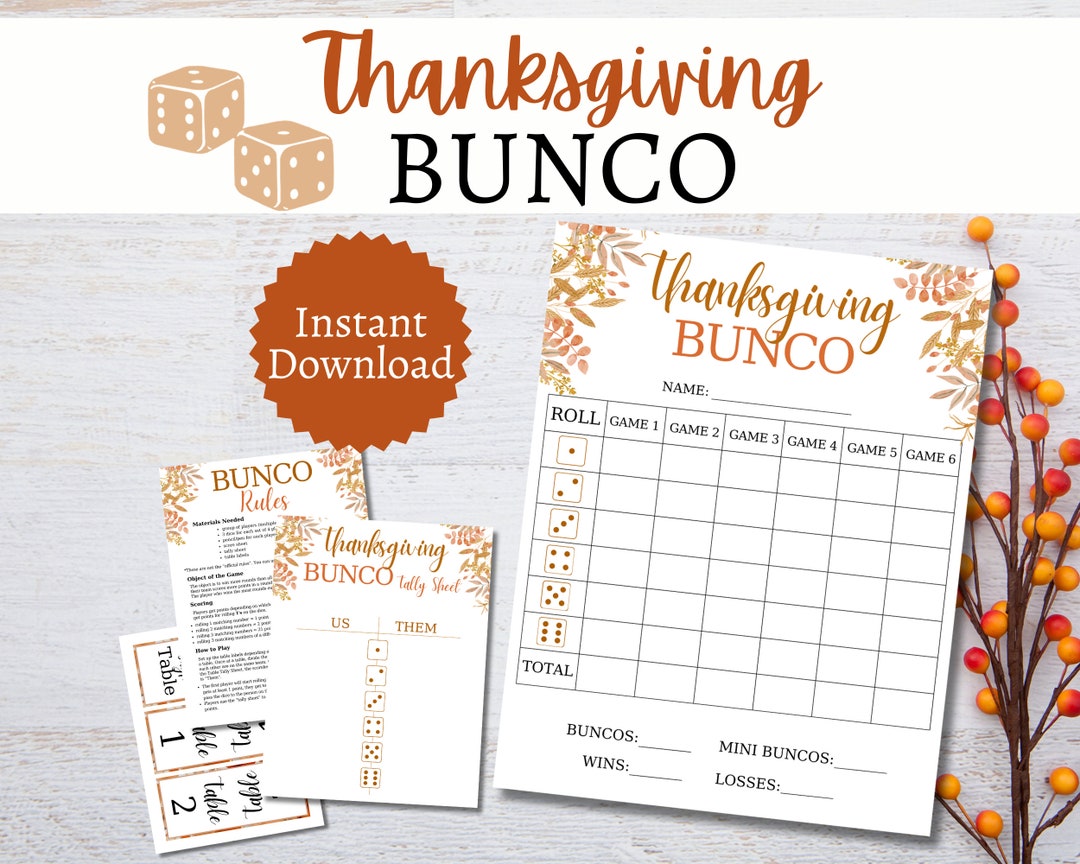 Printable Thanksgiving Bunco Score Cards, Bunco Game Bundle, Fall Party ...