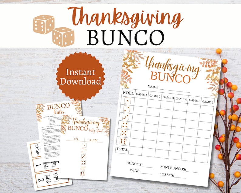 Printable Thanksgiving Bunco Score Cards, Bunco Game Bundle, Fall Party ...