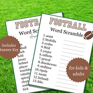 Football Word Scramble, Printable Football Party Game for Kids, Teens ...