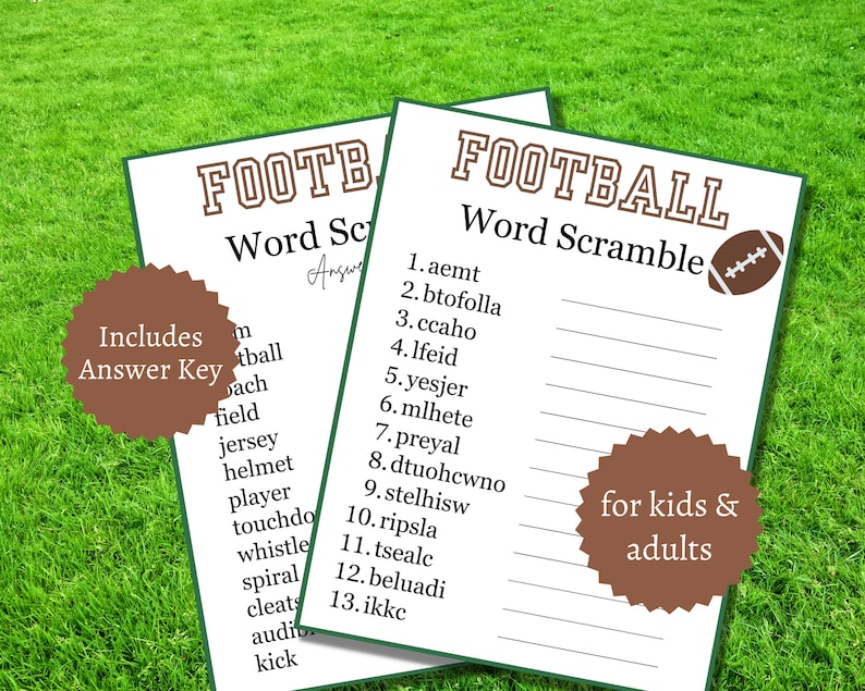 Football Word Scramble, Printable Football Party Game for Kids, Teens ...