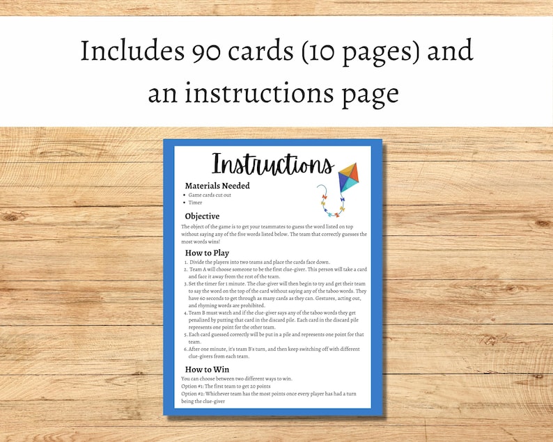 Kids Forbidden Words Game, Printable Family Card Game, Simple and Fun ...