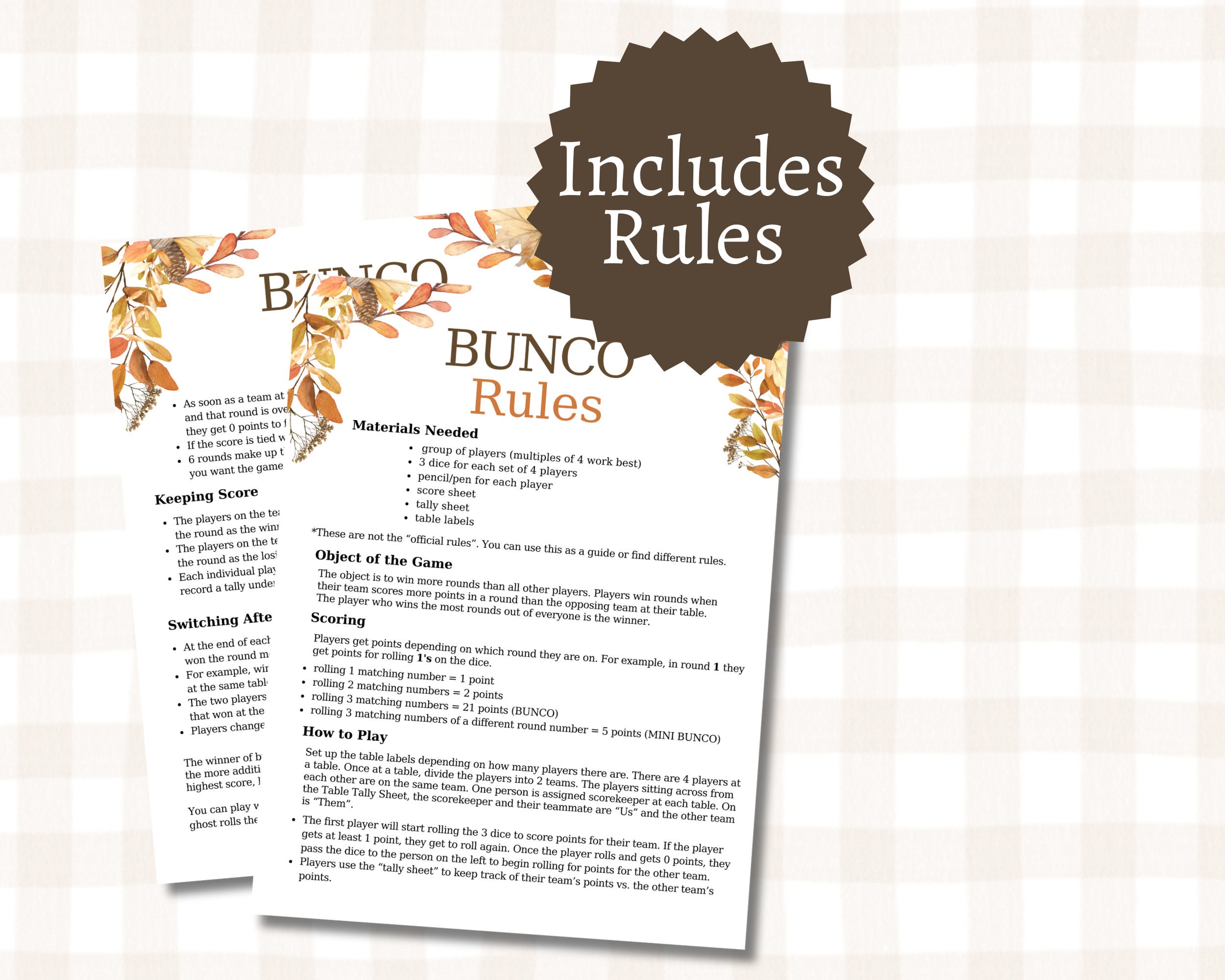 Fall Bunco Cards Bundle, Printable Autumn Party Game for Groups ...