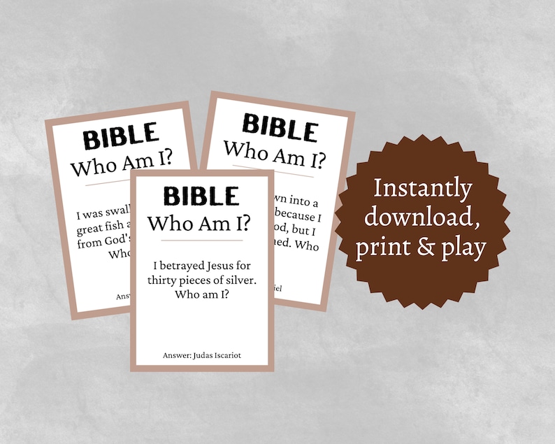 Bible Who Am I Trivia Cards, Printable Christian Party Game for Kids ...