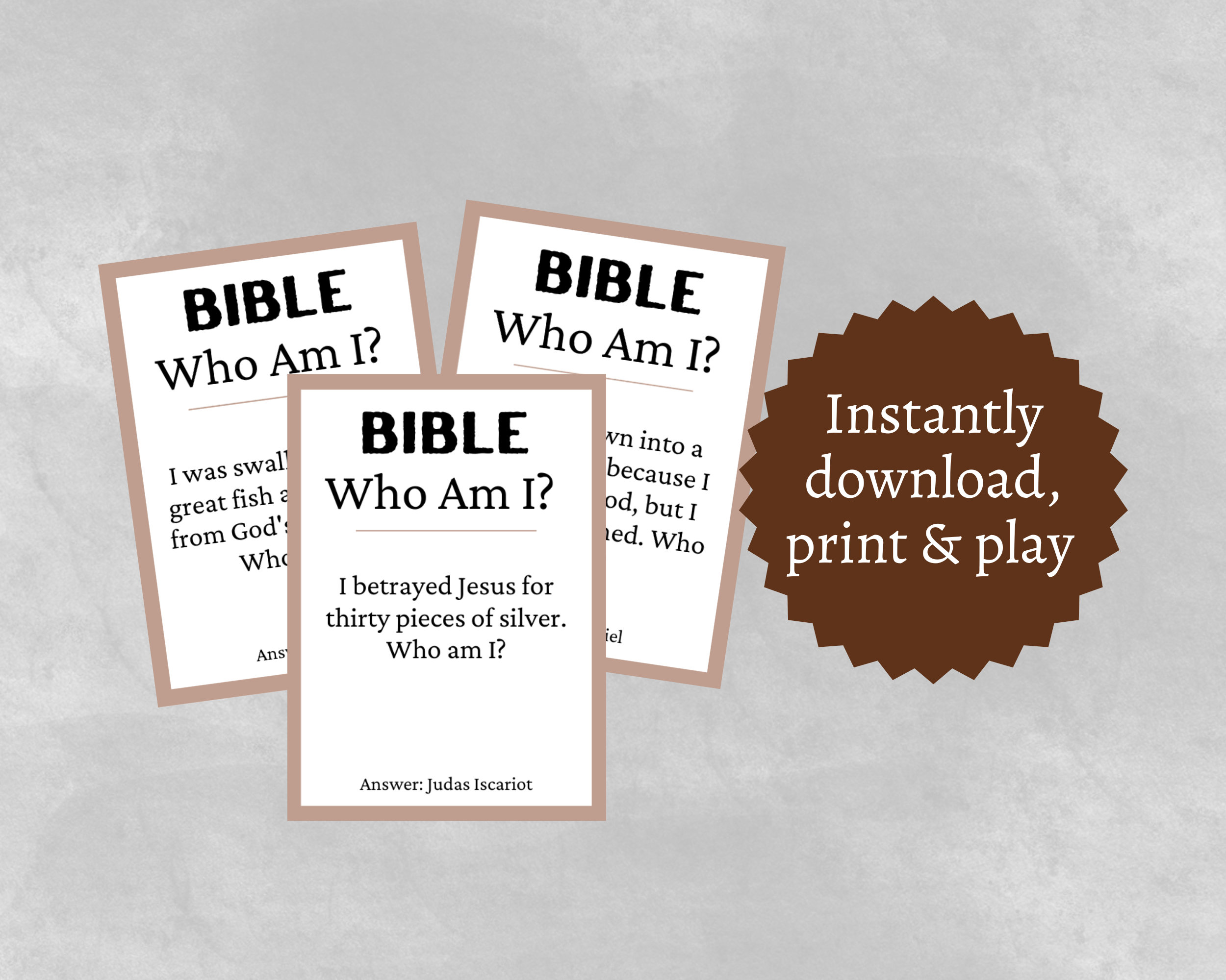 Bible Who Am I Trivia Cards, Printable Christian Party Game for Kids ...