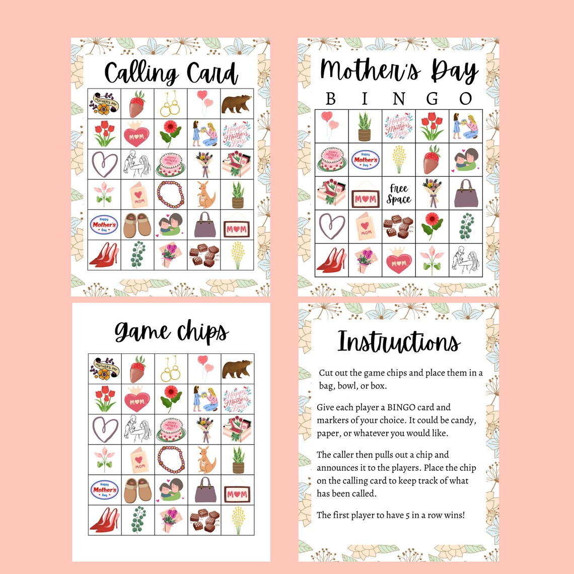 Mother's Day Bingo, Mother's Day Bingo for Kids, Printable Mother's Day ...