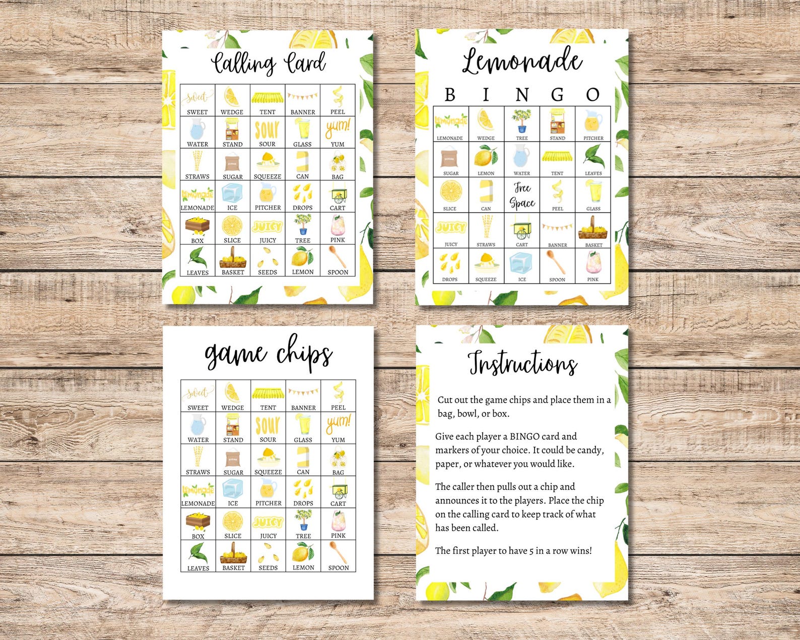 Lemonade Bingo Cards, Printable Lemon-themed Party Game for Kids and ...