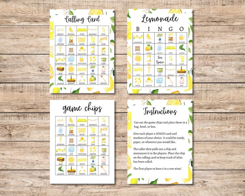 Lemonade Bingo Cards, Printable Lemon-themed Party Game for Kids and ...