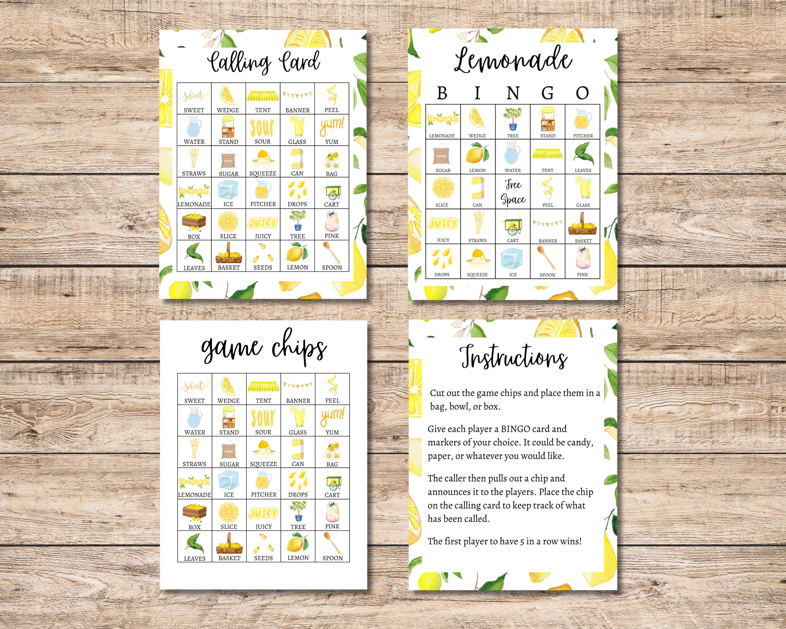 Lemonade Bingo Cards, Printable Lemon-themed Party Game for Kids and ...
